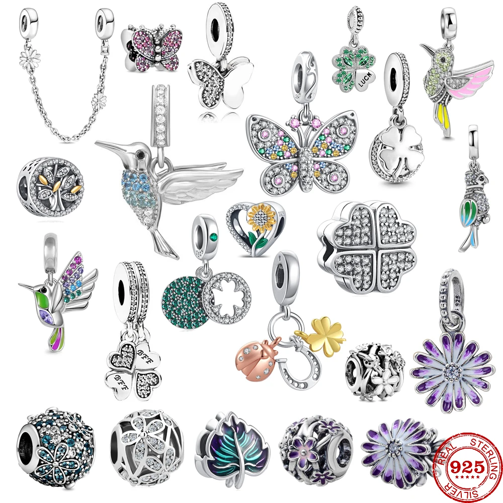 Abalorio-de-plata-de-ley-925-para-mujer-dije-de-colibr-mariposa-flor-tr ...