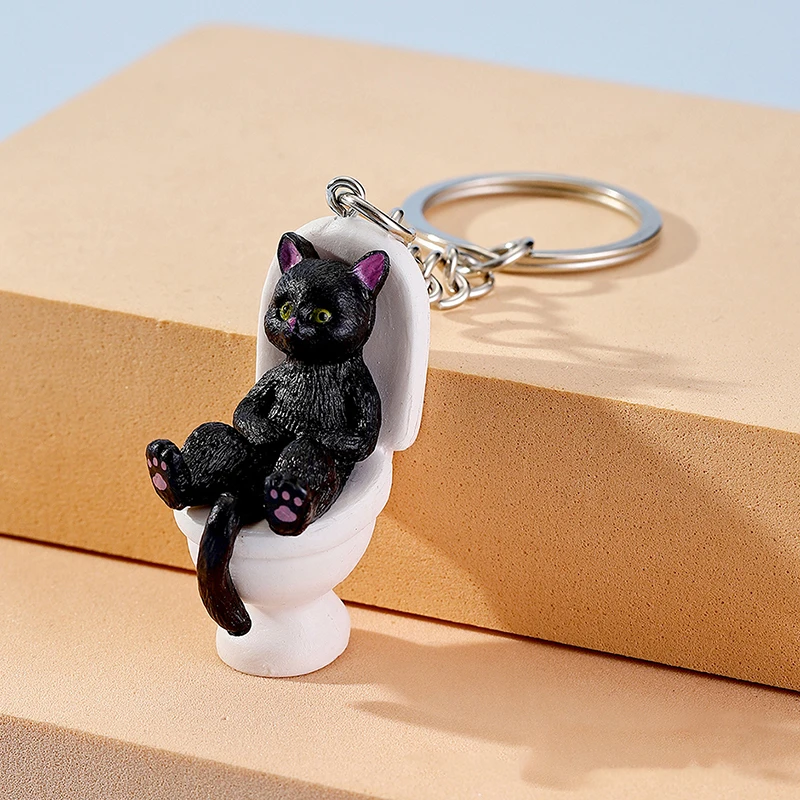 Cartoon-Cat-Keychain-Novelty-Kitty-Sitting-On-The-Toilet-Pendant-For ...