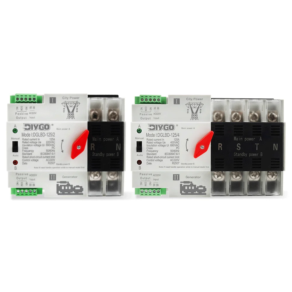 DIY GO Mini Din Rail 2P 4P ATS Dual Power Automatic Transfer Switch ...