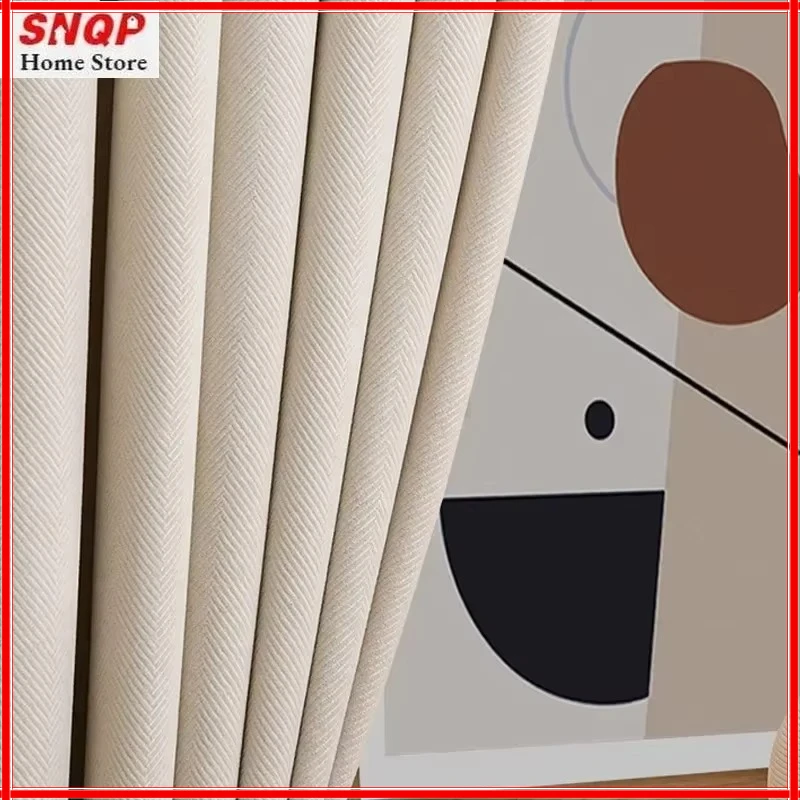 Fashion Cream Herringbone Pattern Luxury Velvet Curtain for Living Room ...