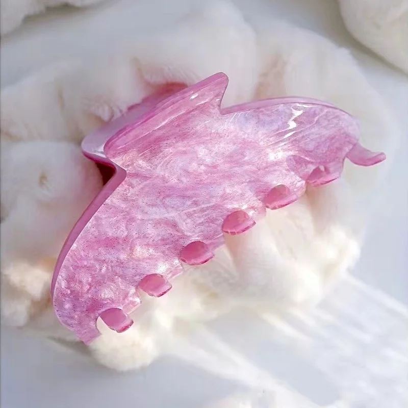 New Ins Pink Starry Sky Glitter Acetate Vintage Hair Clip Shark Claw ...