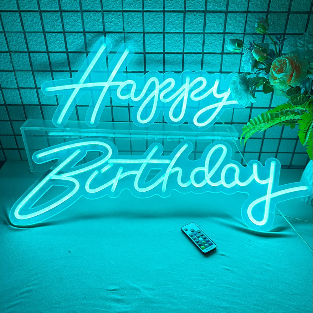 30 Inch LED Neon Lighted 'Happy Birthday' Sign with Transparent Acrylic ...