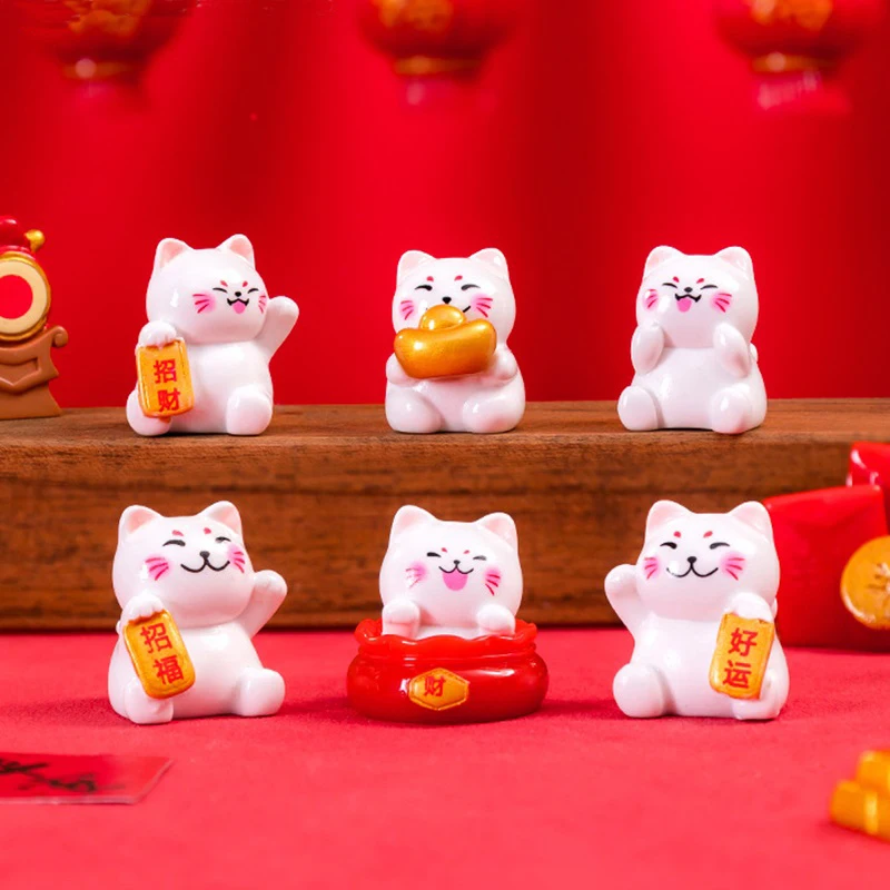 1/6Pcs Fortune Cat Micro Landscape Decoration Lucky Cat Mini Figurines ...