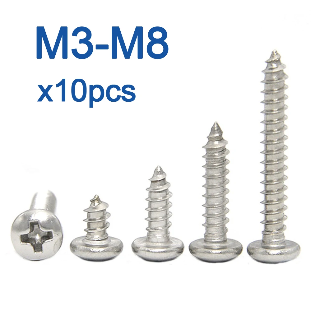 십자형 오목한 둥근 머리 태핑 나사 M3 M3 5 M4 M5 M6 M8 스테인레스 스틸 10 개 묶음 나사 Aliexpress