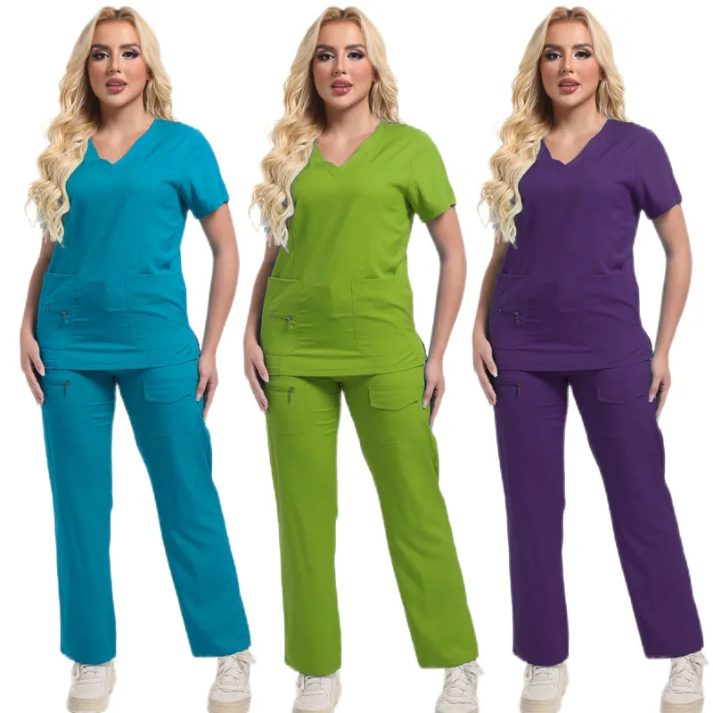 Solid-Color-Breathable-Nursing-Scrubs-Women-Uniforms-Elasticity-Pet ...
