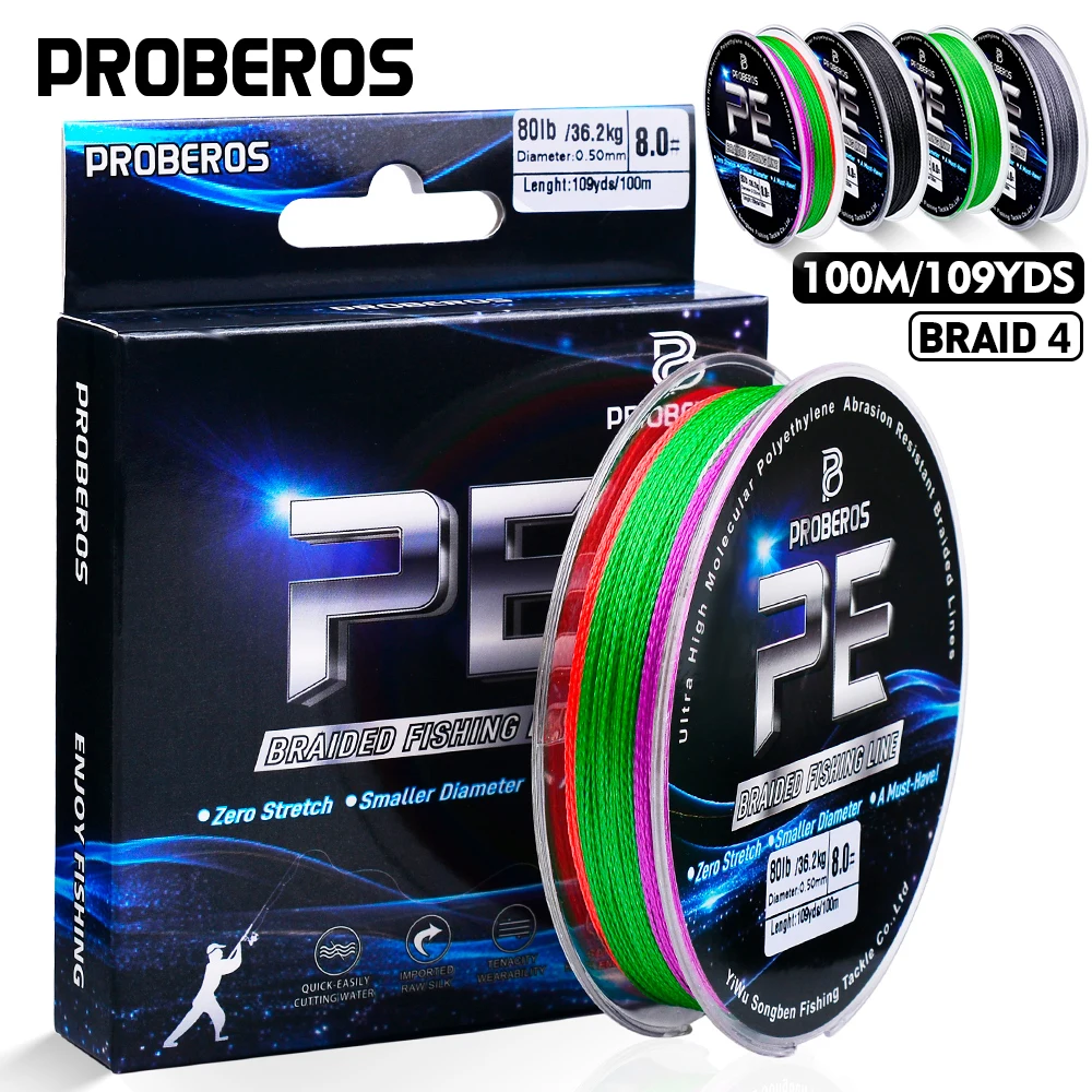 PROBEROS-100m-109yds-PE-Fishing-Line-4-Strands-Super-Strong-Fishing ...