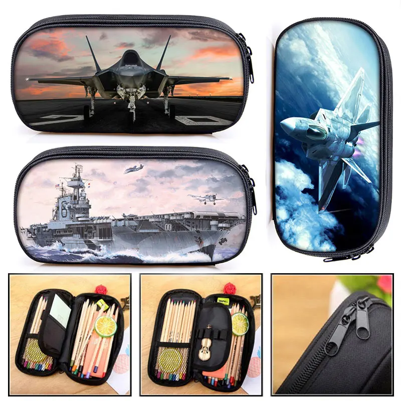 Fighter-Plane-Battleplane-Aircraft-Carrier-Print-Cosmetic-Case-Pencil ...