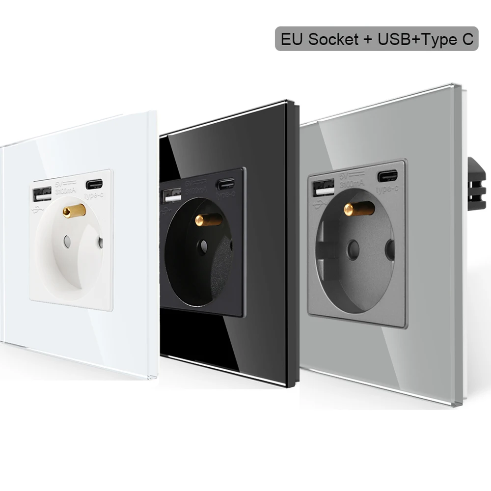French-Wall-Power-Socket-Plug-Smart-Socket-with-USB-Type-C-port-5V-3-1A ...