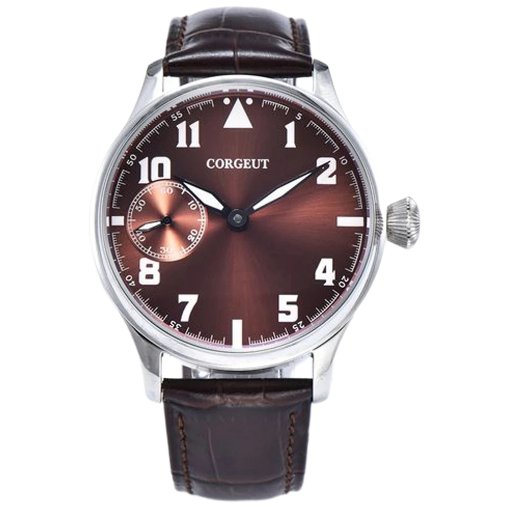 Corgeut-44mm-mens-mechanical-watches-silver-case-coffee-dial-green ...