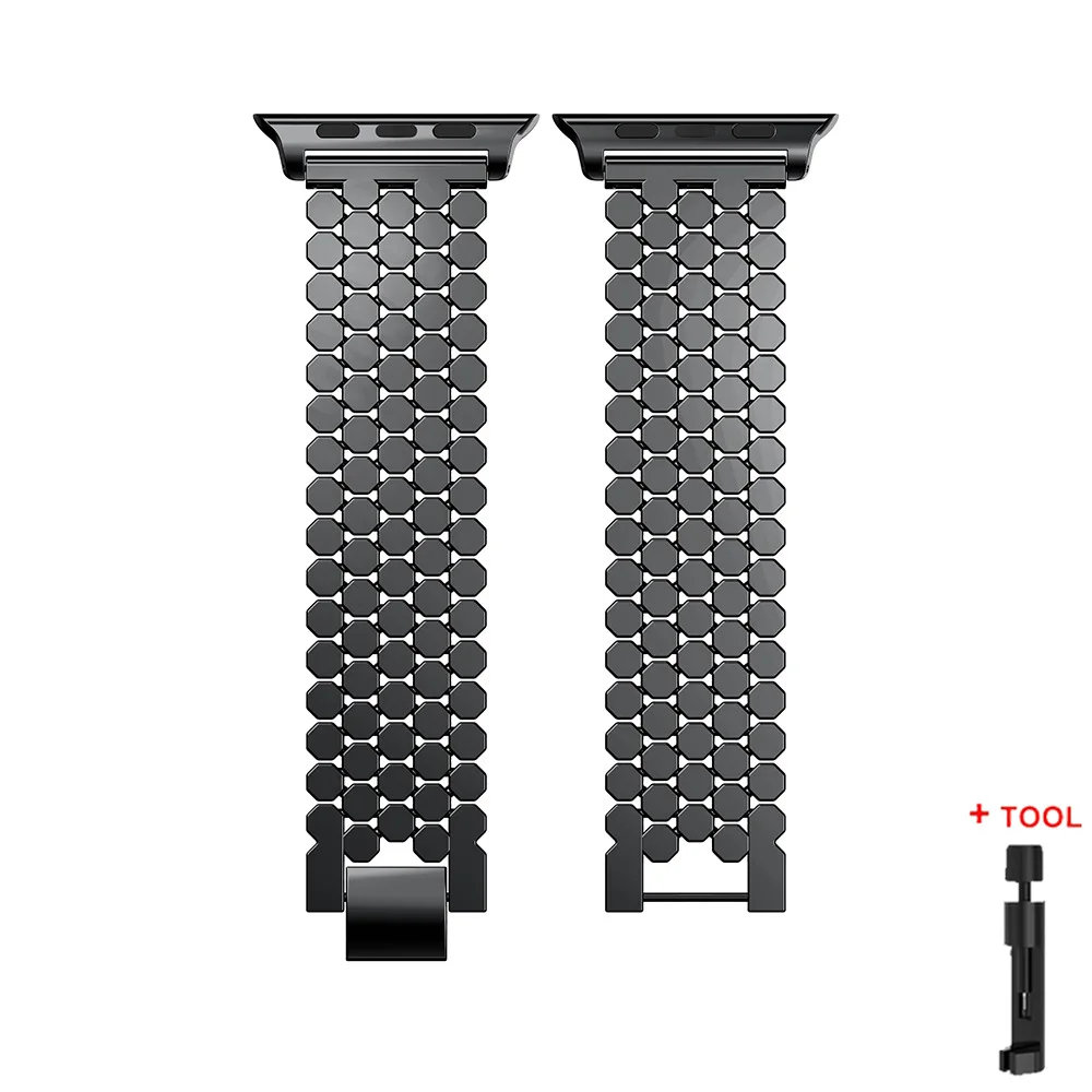 Elegant Metal Alloy Bracelet Strap for 42 44 45 49 S10-46mm (Black)