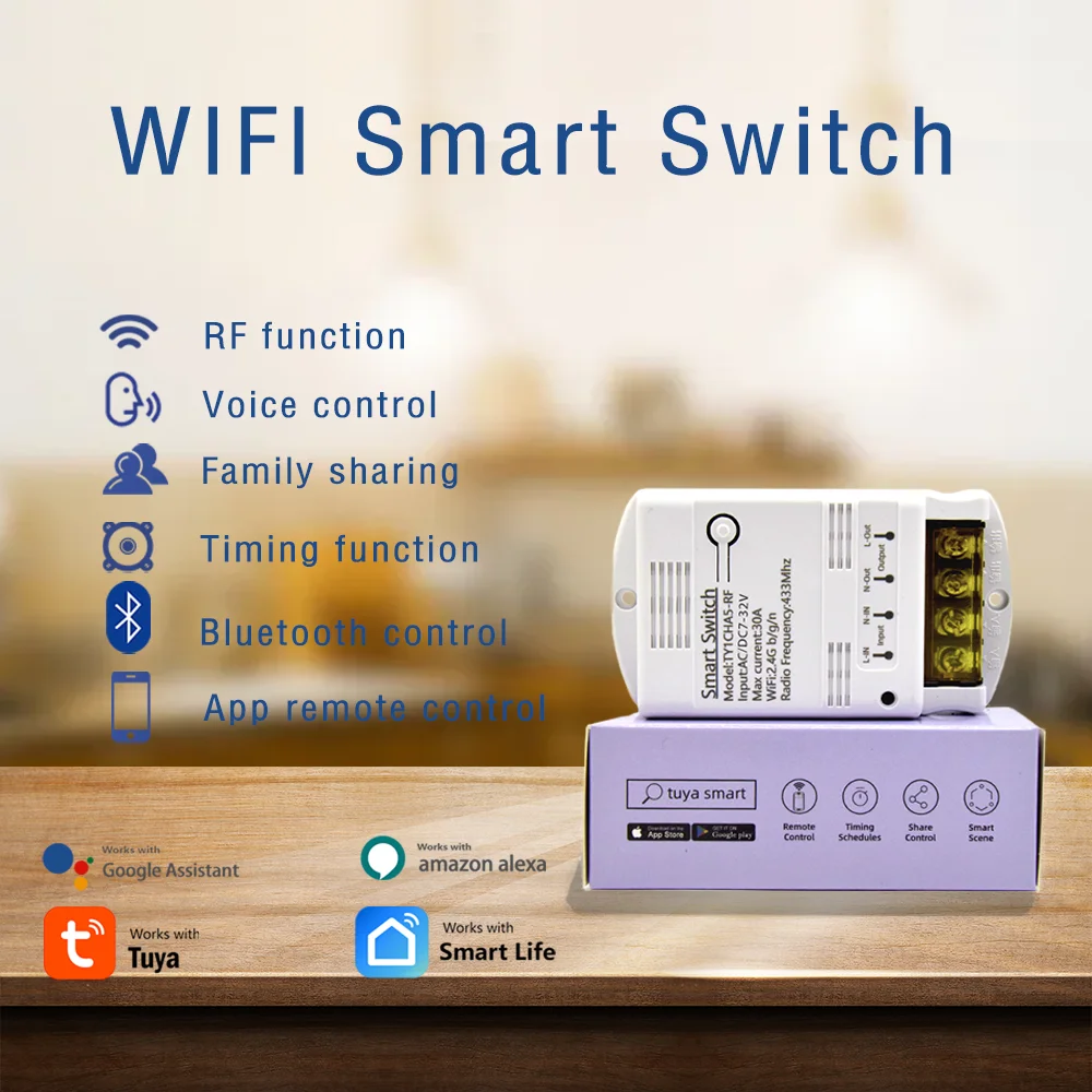 4000W 30A Tuya Mini Smart WIFI Home Switch Automation Relay Module ...