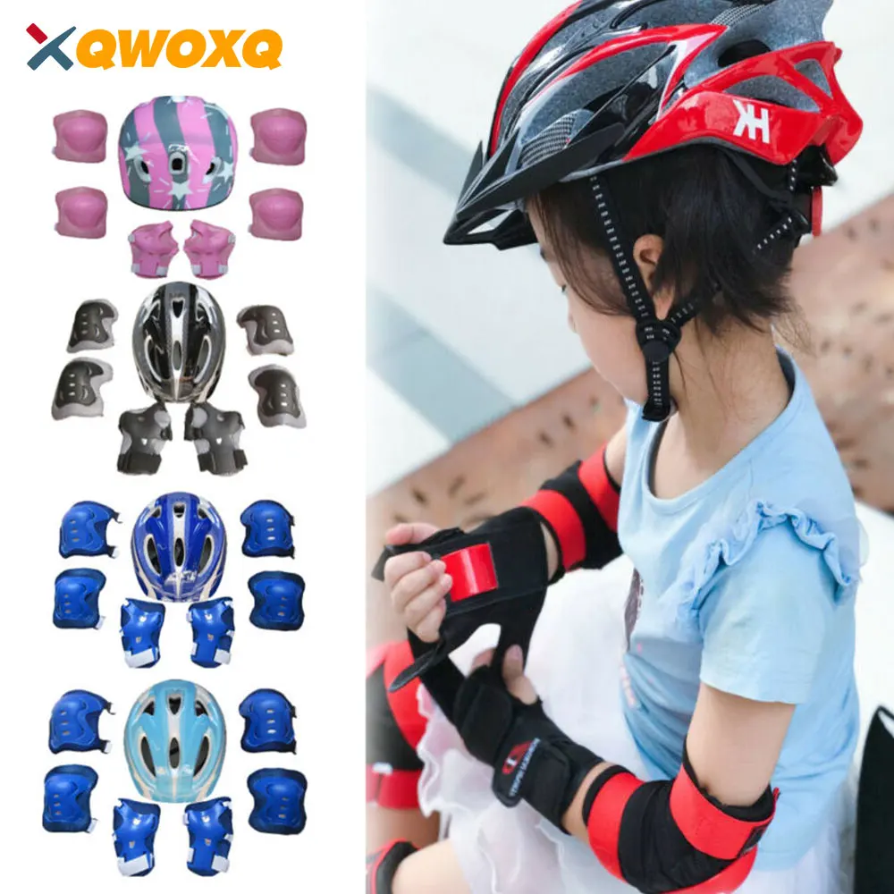 7Pcs-Set-Kids-Roller-Skating-Bicycle-Helmet-Knee-Wrist-Guard-Elbow-Pad ...