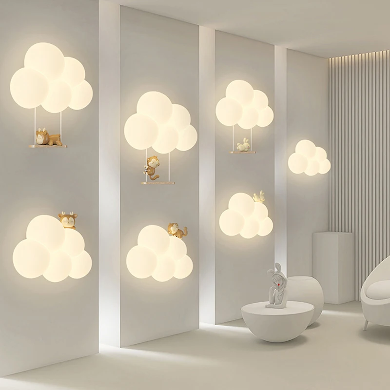 Monkey-Light-Cartoon-Animal-Wall-Lamp-White-Cloud-Sconce-Nursery-Room ...