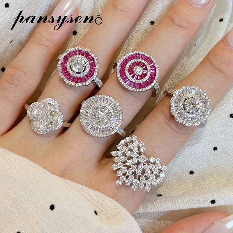 PANSYSEN-925-Sterling-Silver-Lab-Ruby-Ring-para-mulheres-diamante-de ...