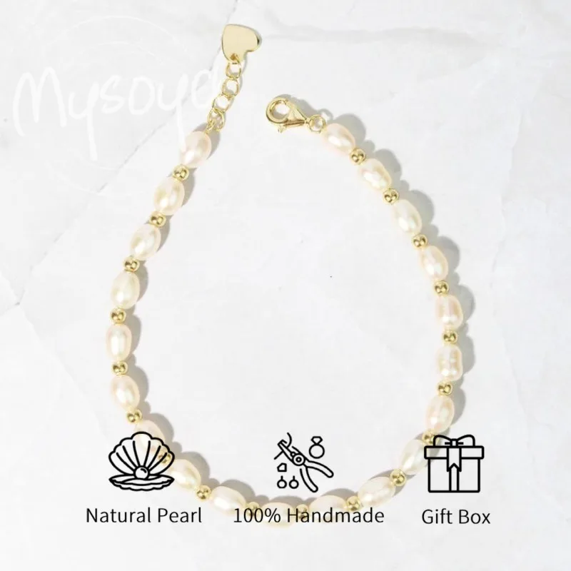 MYSOYA White Rice-shaped Freshwater Pearl Bracelet 4-5mm With Gift Box ...