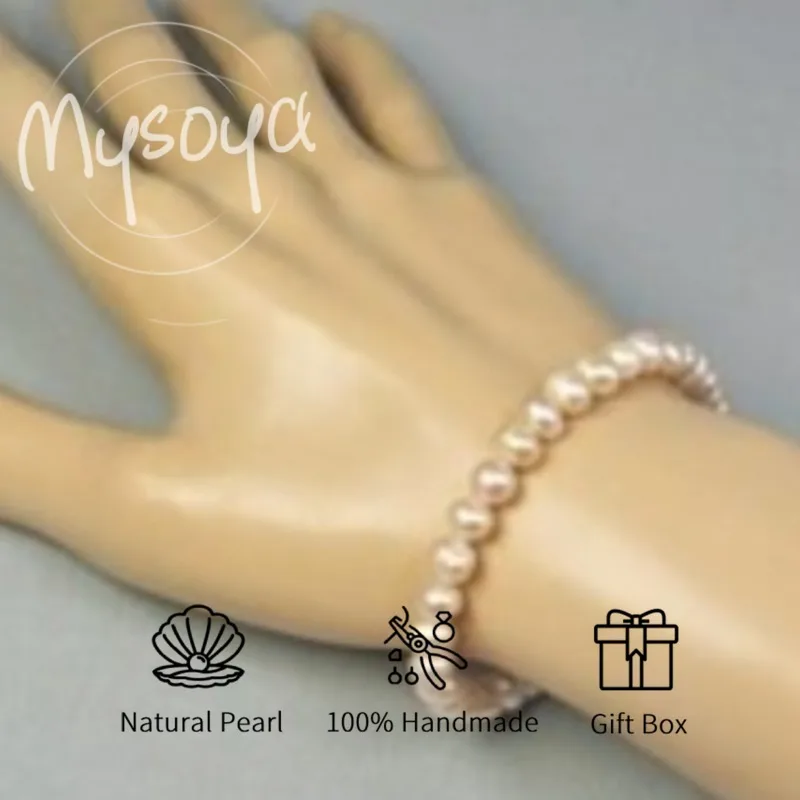 MYSOYA Pink Freshwater Pearl Bracelet 6-7mm With Gift Box For Her/Him ...