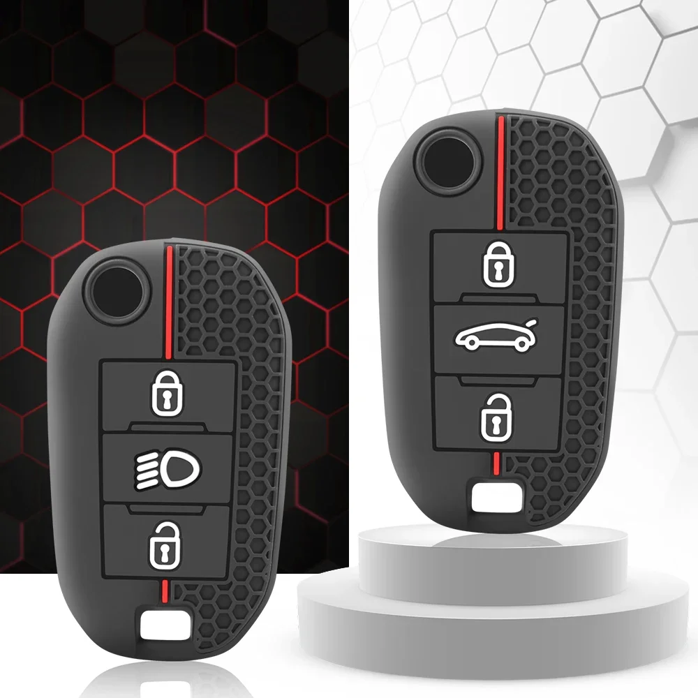 Silicone-Car-Flip-Key-Case-Cover-Shell-For-Peugeot-208-308-408-508-2008 ...