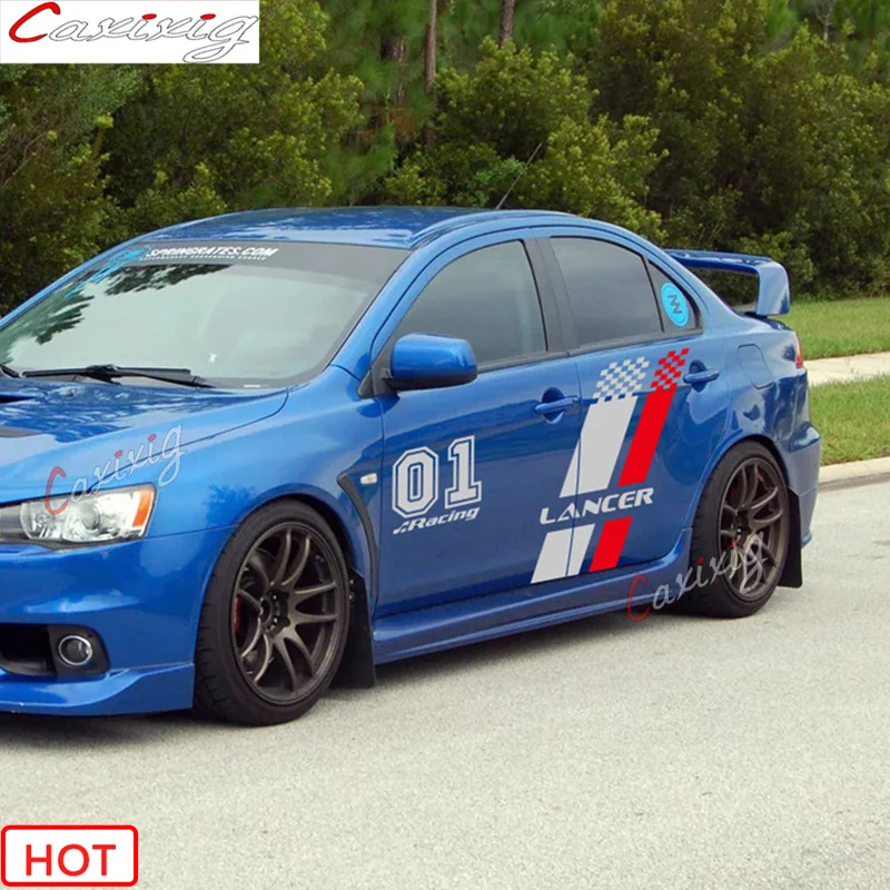 1Set Racing Lattices Grahpics Sticker For Mitsubishi Lancer Car Door ...