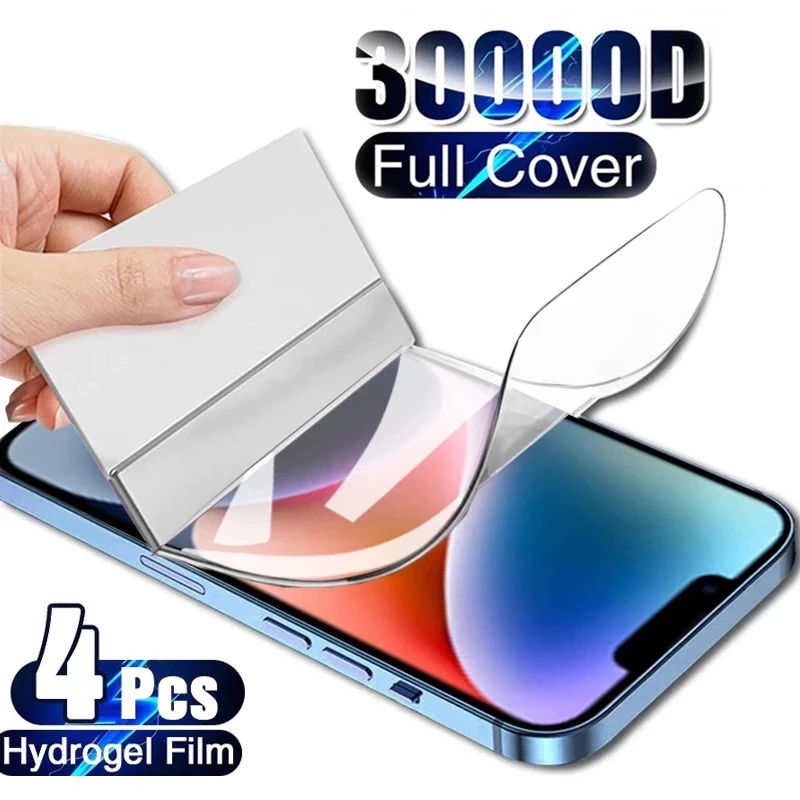 4pcs Hydrogel Film Full Cover For Iphone 11 12 13 14 Pro Max Screen ...