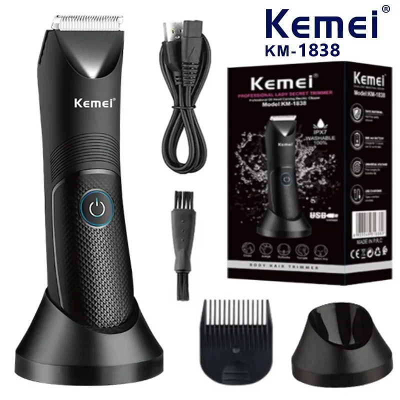 Kemei KM 1838 Groin Area Hair Trimmer Lawn Mower Ceramic Blade Waterproof Wet Dry Clippers Pubic ...