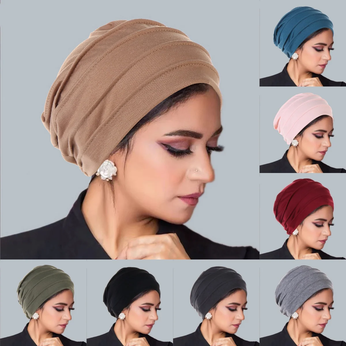 Muslim Crinkle Turban Cap Solid Color Women Hijabs Islamic Chemo Cap ...