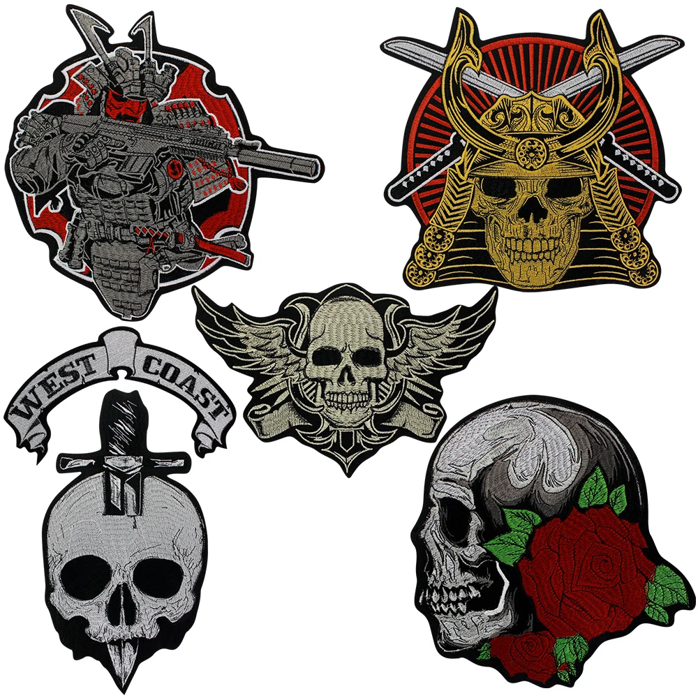 Rose-Skull-Gun-Wings-Embroidered-Letter-Sword-Knife-Punk-Biker-Patches ...