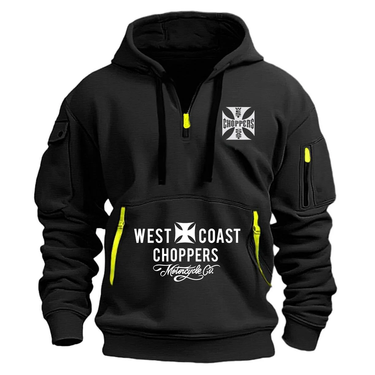 West-Coast-Iron-Cross-Choppers-Logo-Hooded-Men-s-Black-Fashion-Cool ...