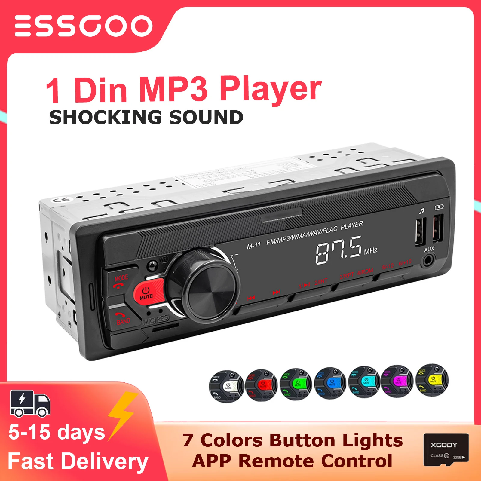 Essgoo 1 Din Mp3 Car Radio Audio Stereo Bluetooth Radio Automotive Colorful Buttons 1din ...