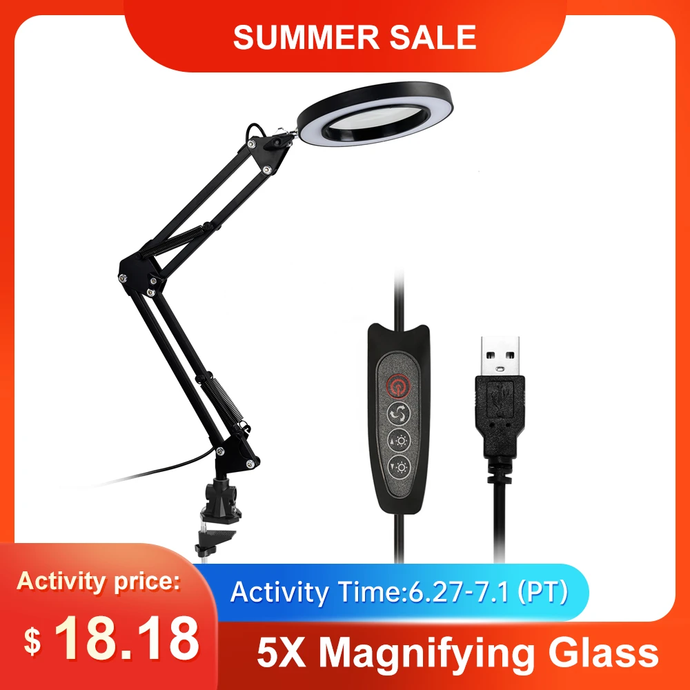 Foldable Professional 5x Magnifying Glass Desk Lamp Magnifier Led Light ...