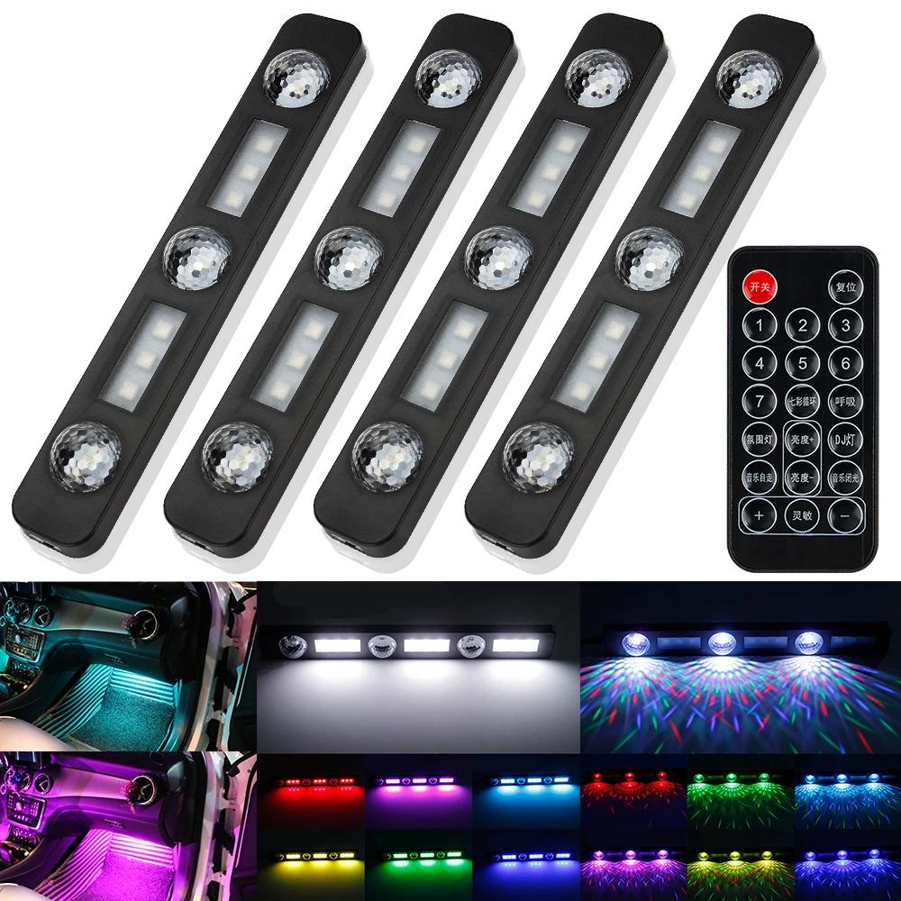 4-In-1-Car-Foot-Ambient-Led-Star-Lights-Neon-Mood-Lighting-Remote ...