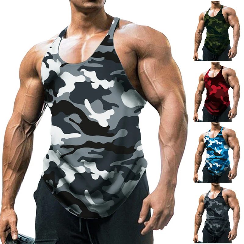 Men's Back Gym Stringer Tank Top Camouflage Top Breathable Bodybuilding ...