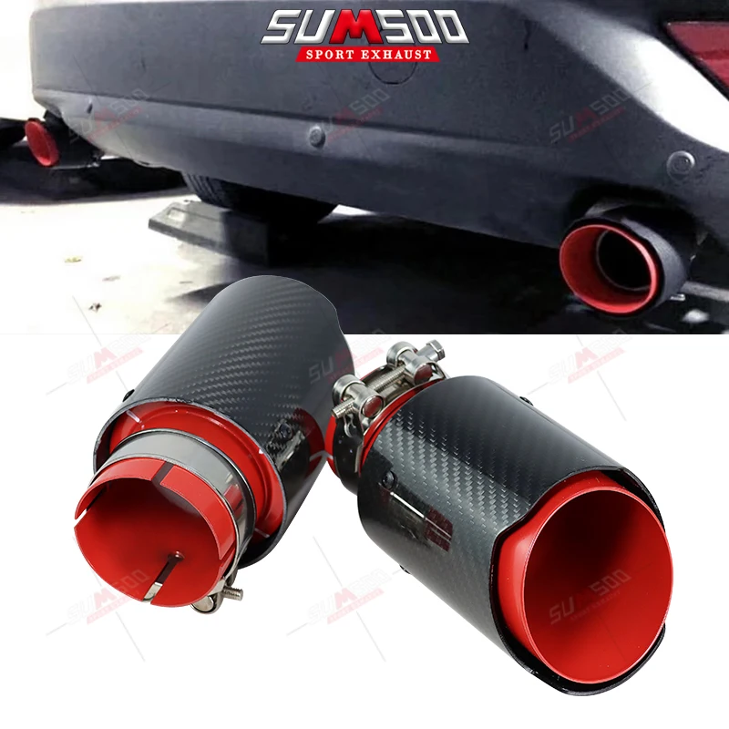 1PCS-RED-stainless-steel-glossy-carbon-fiber-car-exhaust-pipe-modified ...