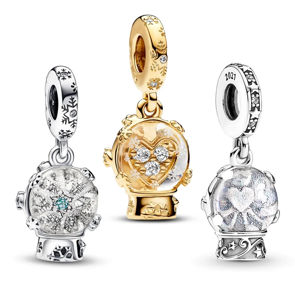 New-Sparkling-Snowflake-Snowglobe-Dangle-Charms-Fit-Pandora-Original ...