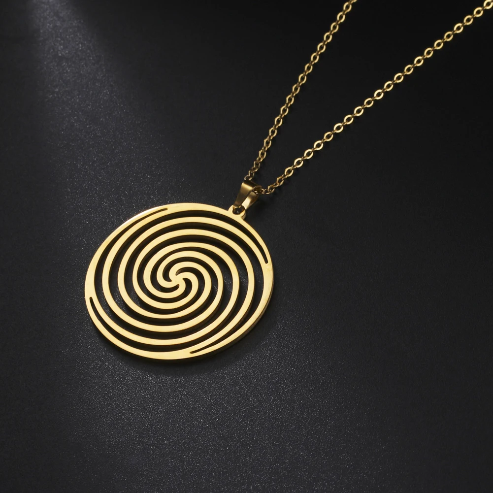 Cazador Hohl Spiral Runde Anhänger Halskette für Frauen Edelstahl Labyrinth Wirbelnde Kette ...