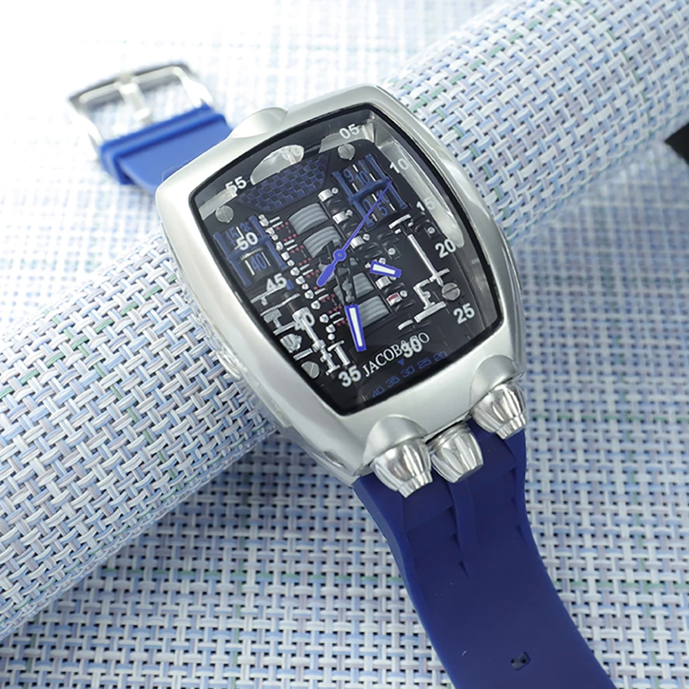 JACOB & CO-Relógio de quartzo oco masculino com pulseira de borracha ...