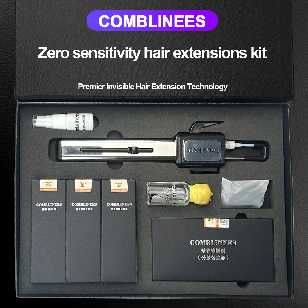 Comblinees Professional Salon Hair Extension Kit with Ice Glue Gel Fast ...