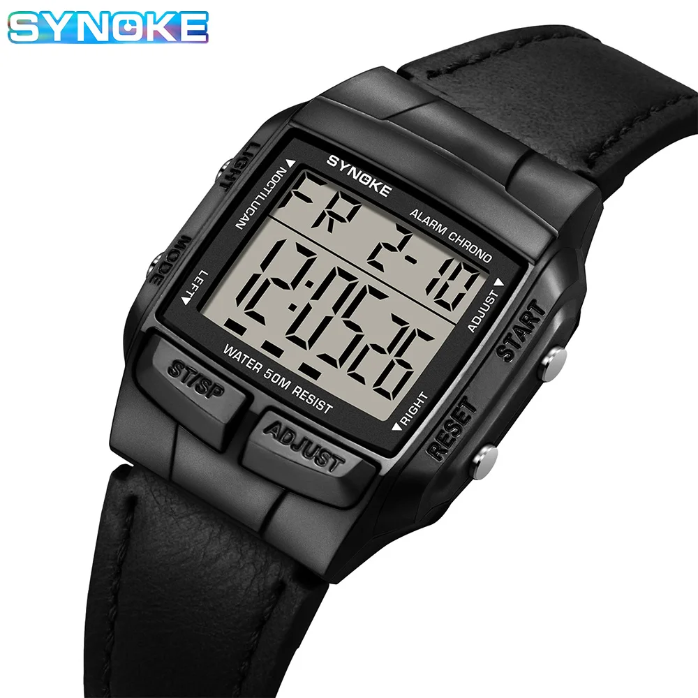 Men's Digital Watch Plastic Case 50M Waterproof Decorative Button Alarm ...