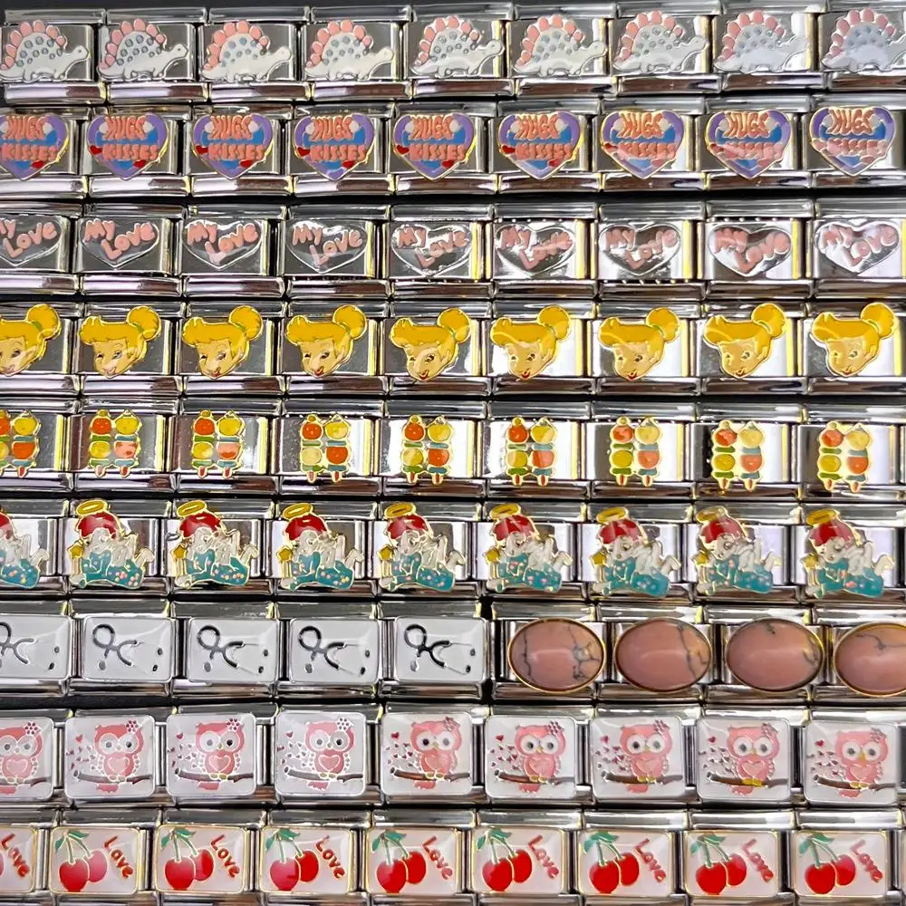 9mm-Stainless-Steel-Italian-Charm-Bracelet-Cherry-Owl-Heart-Module-Hand ...