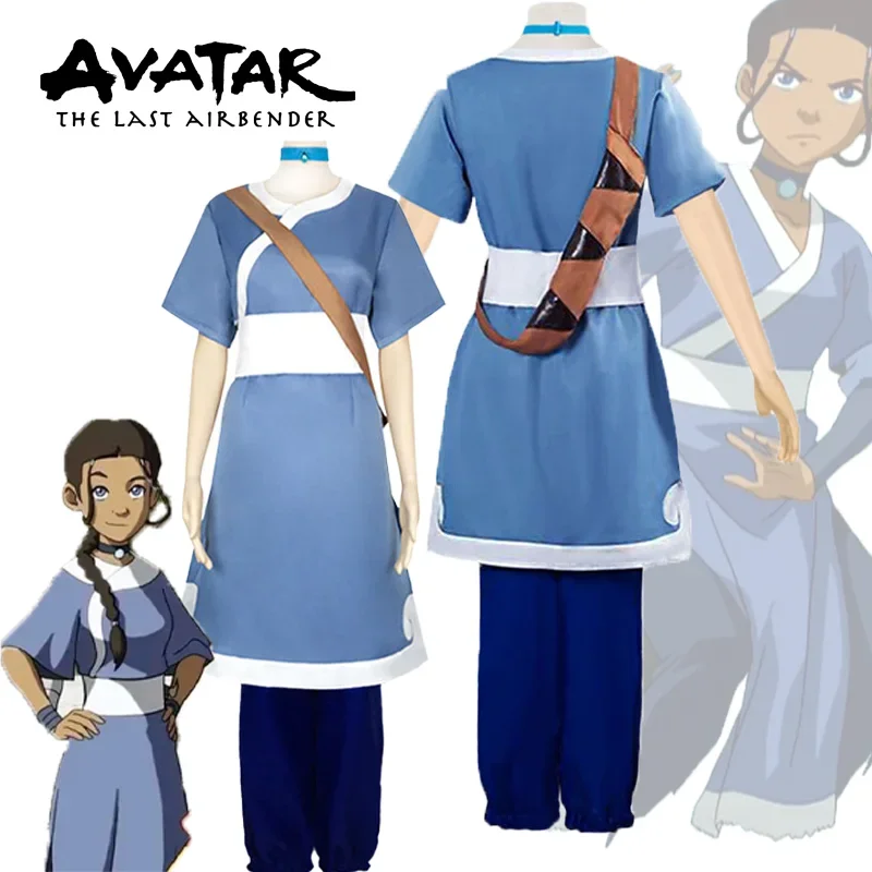 Avatar-The-Last-Airbender-Katara-Cosplay-Costume-Blue-Robe-Pants-Full ...