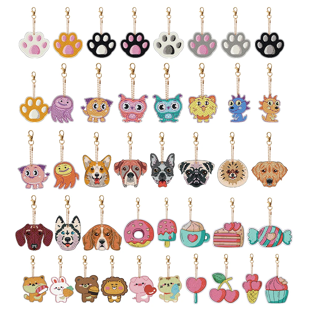 Double-Sided-DIY-Diamond-Art-Key-Rings-9pcs-Rhinestone-Mosiac-Keyring ...