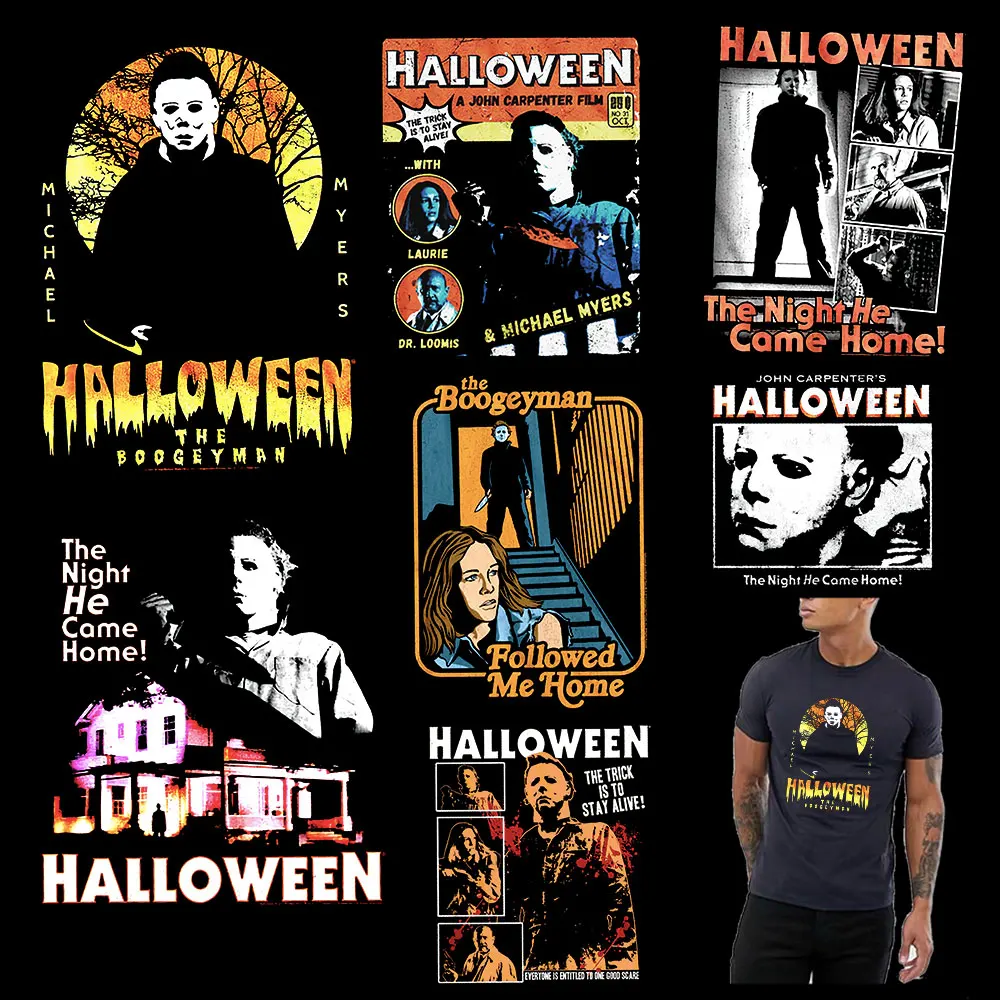 Halloween-Heat-Transfer-Stickers-On-Black-Clothes-Horror-Killer-Patches ...