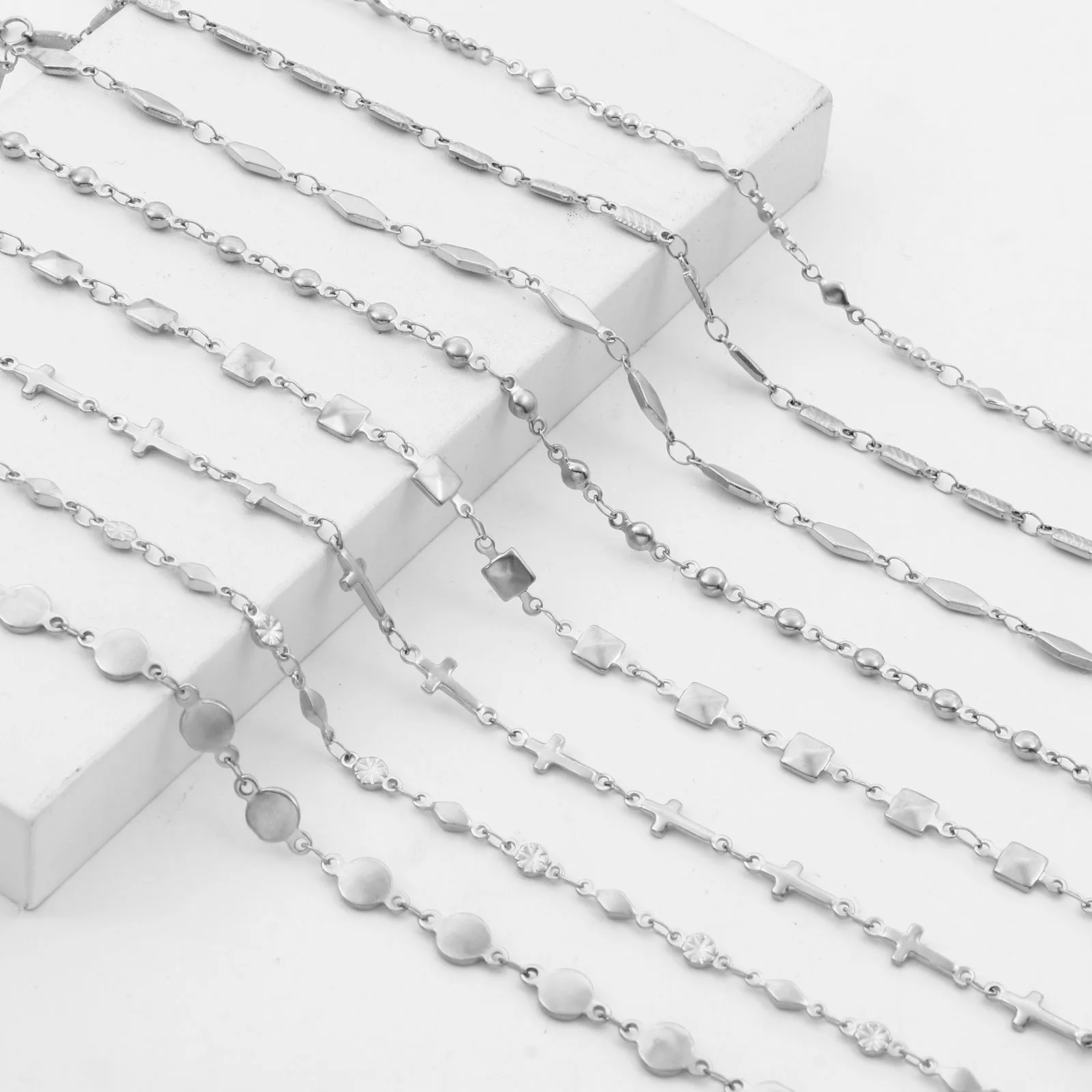 Silver-Color-Stainless-Steel-Link-Chain-Anklet-Cross-Heart-Geometric ...