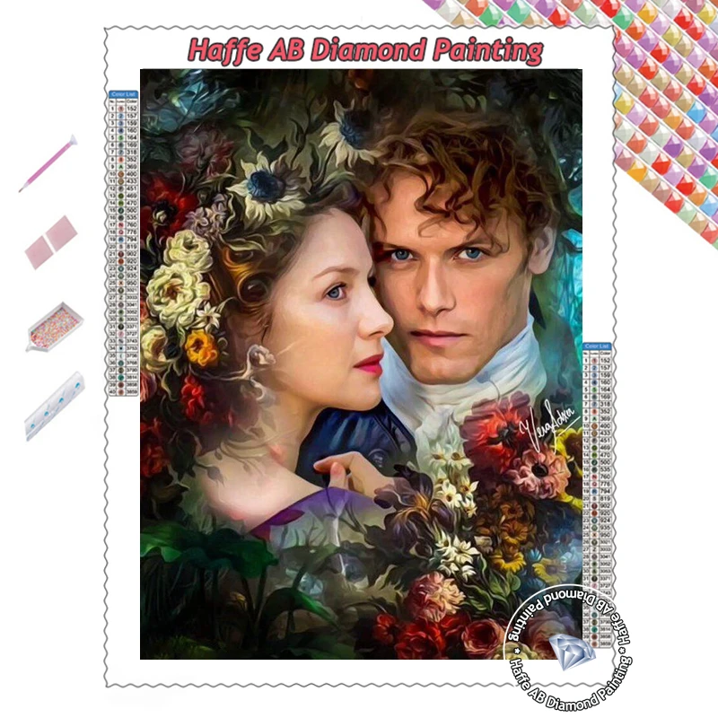 Outlander-Sam-Heughan-Portrait-With-Flowers-Art-AB-Diamond-Painting ...