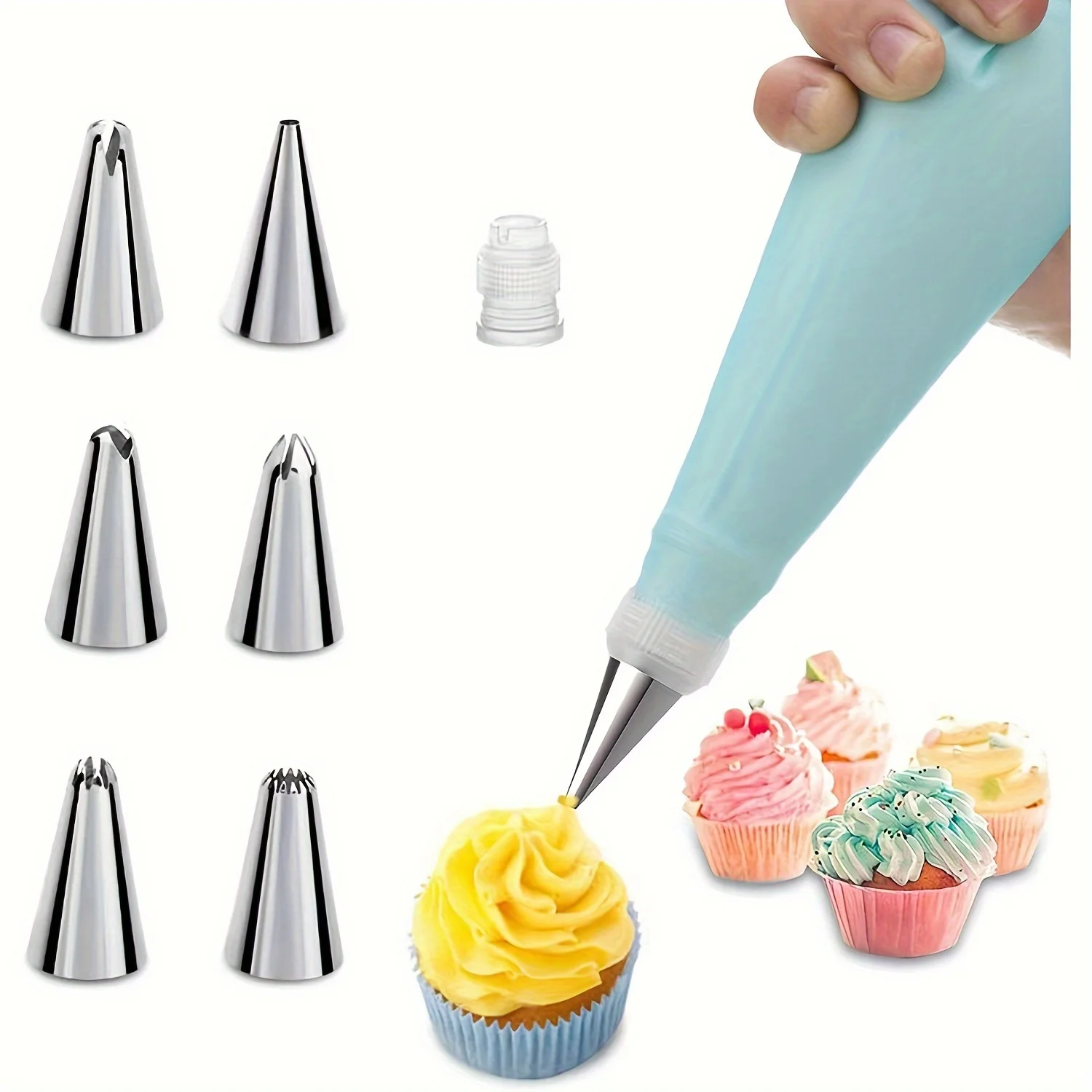 8pcs Silk Flower Tool Fondant Baking Pastry Bag Nozzle Set Stainless ...
