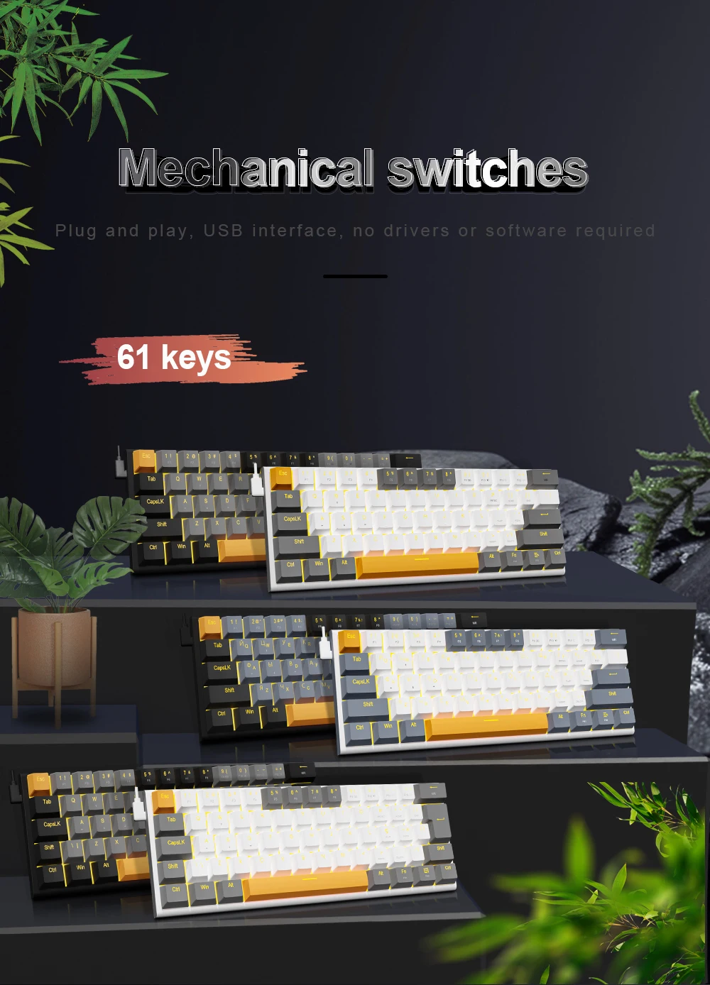 E-YOOSO Z11 USB 60% Mini Mechanical Gaming Wired Keyboard Red Switch 61 ...