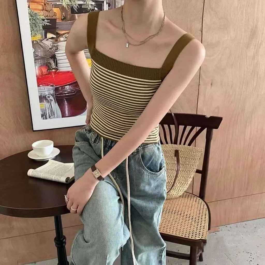 In-stock-Striped-Knitvest-Inner-2024-Summer-New-Cropped-Slim-Fit-Color ...