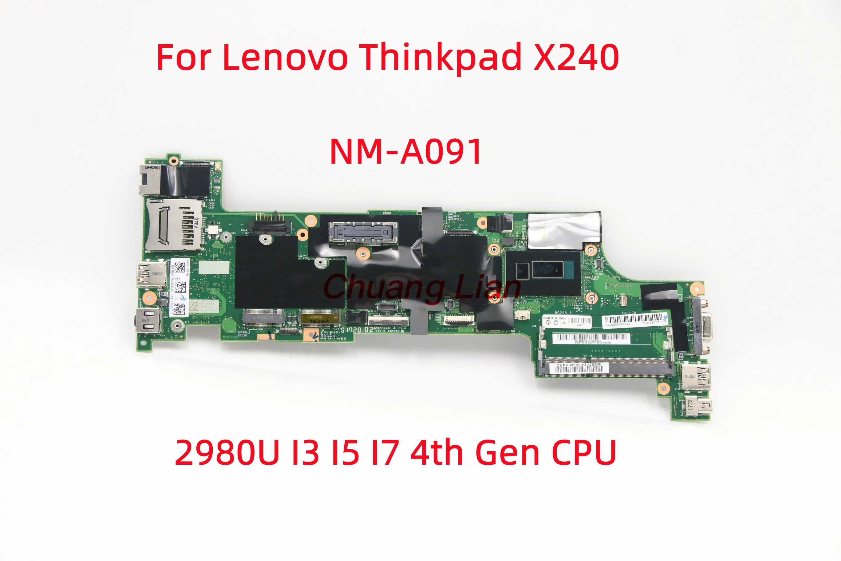 NM A091 For Lenovo Thinkpad X240 notebook motherboard with 2980U I3 I5 ...