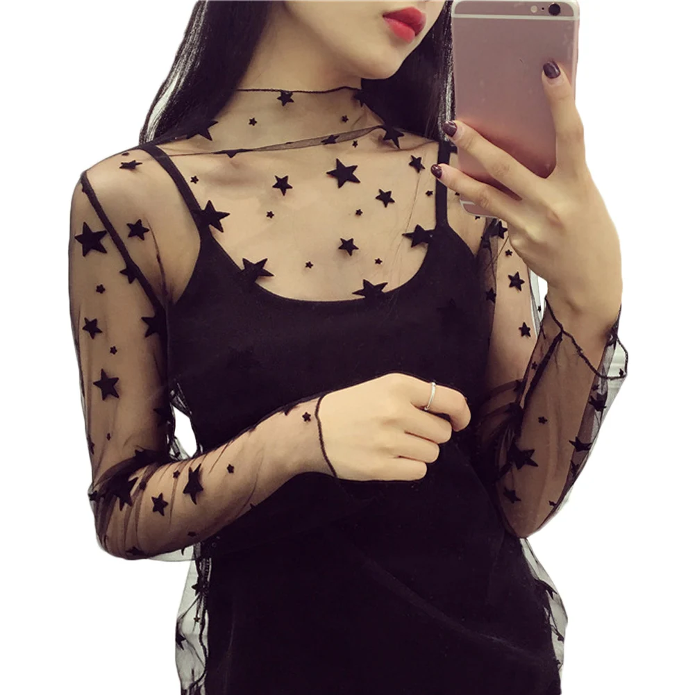 Camisetas-de-malla-Harajuku-para-mujer-camiseta-transparente-de-red ...