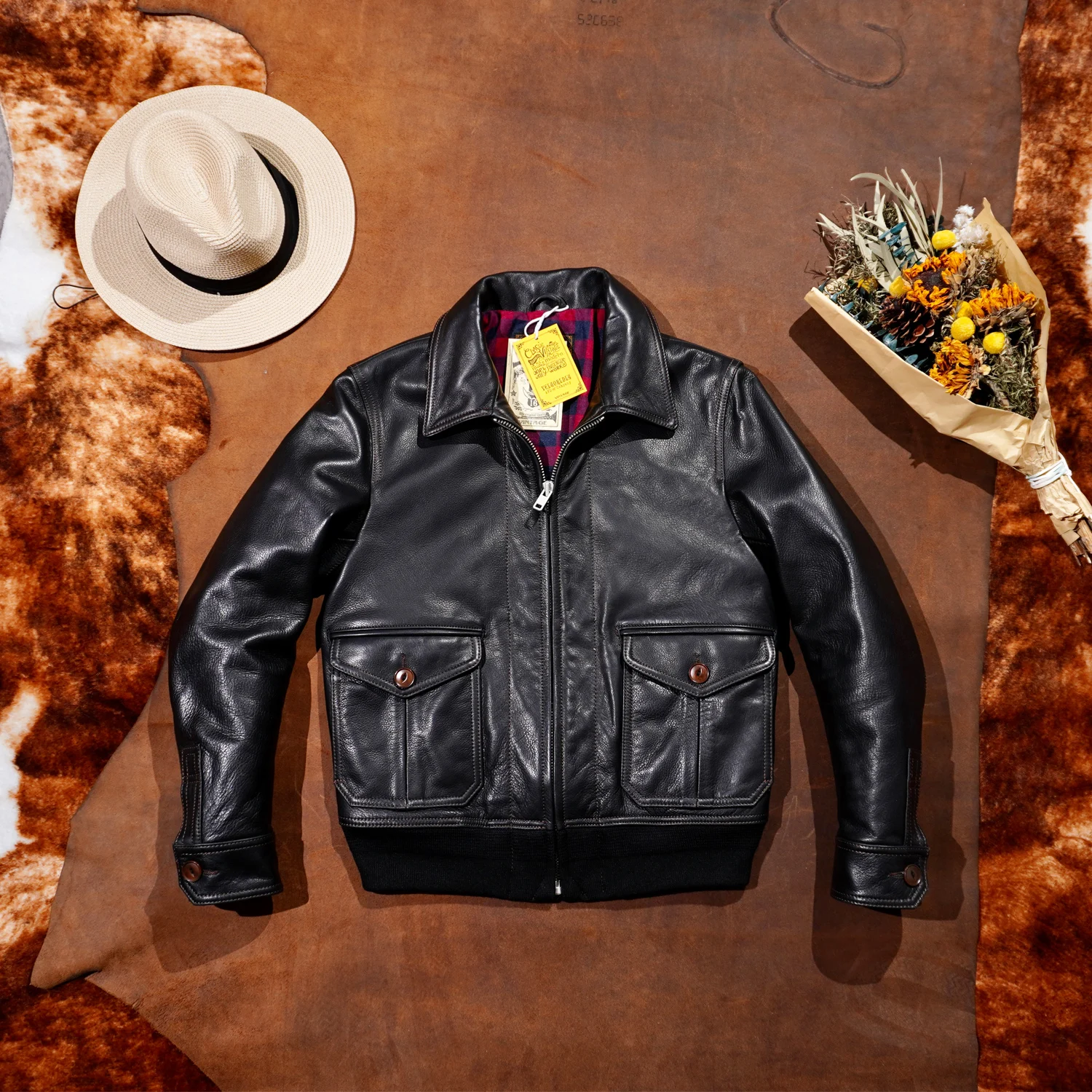 American-Retro-American-Water-Dyed-Cowhide-A2-Flight-Jacket-Men-s-Lapel ...