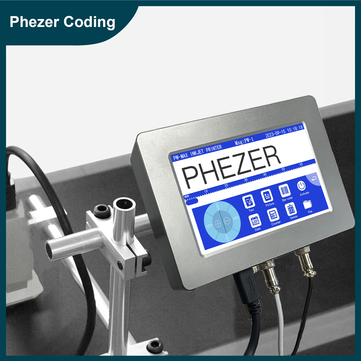 Phezer 온라인 잉크젯 프린터, 라벨 프린터, 컴퓨터 TIJ PW MAX QR 바 배치 코드, 날짜 번호, 로고 만료 날짜 ...